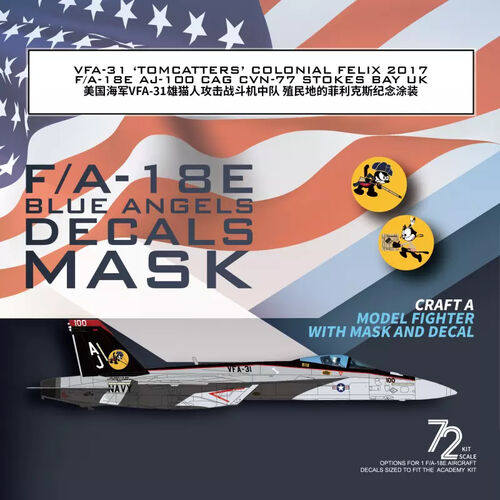 Galaxy-Model G72053 VFA-31 'Tomcatters' Colonial Felix 2017 F/A-18E AJ-100 CAG CVN-77 Stokes Bay UK Decals & Mask (For Academy 12547)