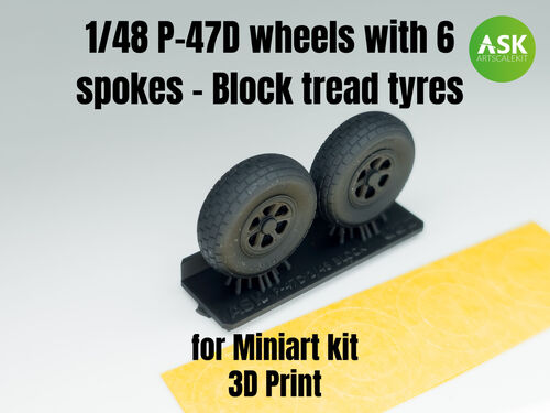 Art Scale Kit A48010 Republic P-47 D wheels with 6 spokes - Block tread tyres and masks (for MiniArt kits)