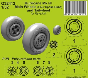 CMK Q32412 Hurricane Mk.I/II Main Wheels (Four Spoke Hubs) And Tailwheel (For Revell Kit)