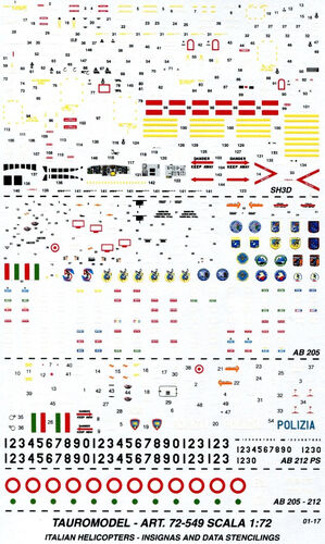 TAURO MODEL 72-549 SH-3 D / AB.205 and AB.212 in AMI Service - Italian Helicopters Insignia and Data Stencillings