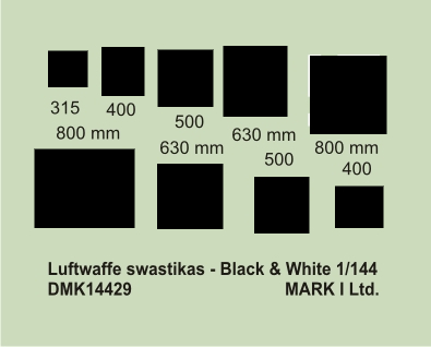 Mark I Decals DMK14429 Luftwaffe Swastikas – Black and White (2 sheets)