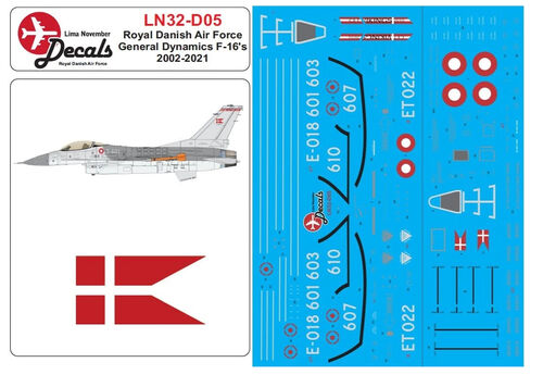 Lima November Decals 72-D05 Royal Danish Air Force General-Dynamics F-16 in the 2002-2021 scheme