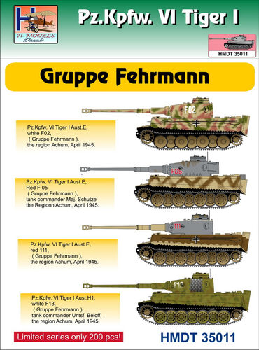 H-Model Decals T35011 Pz.Kpfw.VI Tiger I Gruppe Fehrmann