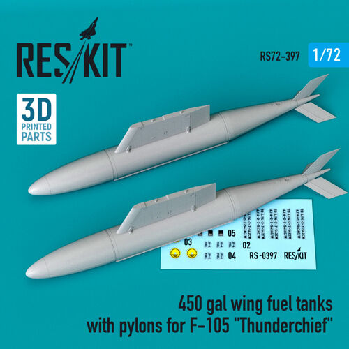 RES/KIT 72-0397 450 Gal Wing Fuel Tanks With Pylons For F-105 "Thunderchief" (2 pcs)
