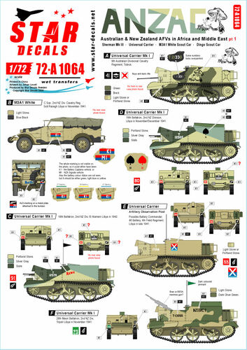 Star-Decals 72-A1064 ANZAC # 1. New Zealand and Australian tanks and AFVs in Africa and Middle East WW2.