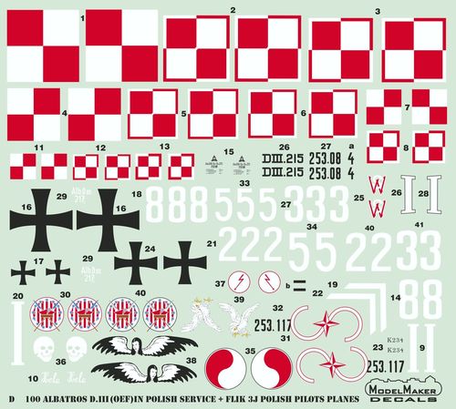 Model Maker Decals D72100 Albatros DIII (OEF) in Polish Service + Flik 3J Polish pilots planes