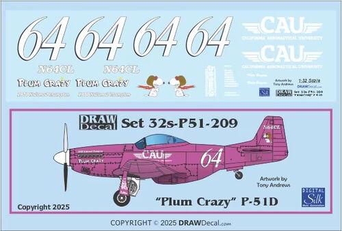 Draw Decal 32-P51-209 North American P-51 D Mustang - "Plum Crazy"