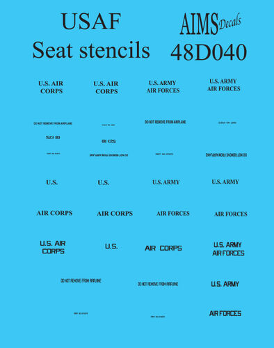 Aims 48D040 USAF Seat Stencils - Use Lower Pack Stencils Only on Bombers