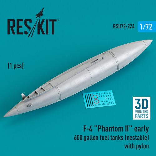 RES/KIT U72-0224 F-4 'Phantom II' Early 600 Gallon Fuel Tanks (Nestable) With Pylon (1 pc)
