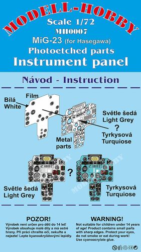MH Models K72907 Mig-23 Photoetched parts instrument panel for Hasegawa ex Modell-Hobby