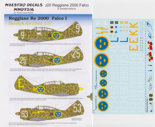 Maestro Models D7216 J20 Reggiane 2000 Falco in Swedish Airforce Service