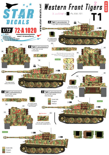Star-Decals 72-A1020 Western Front Tigers # 2. 2. and 3. Komp./ s.SS.Pz-Abt. 101 Tiger II.