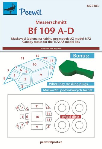 Peewit 72383 Messerschmitt Bf-109 A-D - Canopy Mask and Bonus (for AZ Model Kits)