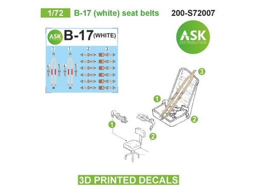 Art Scale Kit S72007 Boeing B-17 White Seat Belts - 3D Printed Decals