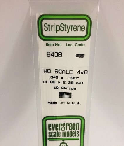 Evergreen 08408 "O" Scale Polystyrene Strip (35 cm) 1,10 x 2,28 mm (4 x 8) (1 pc)
