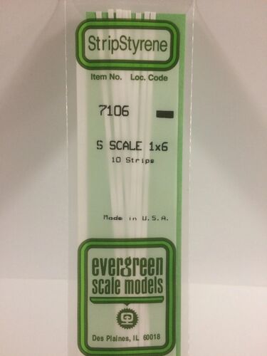 Evergreen 07106 "O" Scale Polystyrene Strip (35 cm) 0,38 x 2,40 mm (1 x 6) (1 pc)