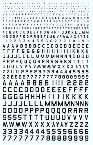 Berna Decals 003 Figures & Letters Black 45° Code (1, 2, 3, 4 & 6mm)