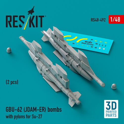 RES/KIT 48-0492 GBU-62 (JDAM-ER) Bombs With Pylons For Su-27 (2pcs) (3D Printed)