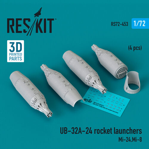 RES/KIT 72-0453 UB-32A-24 Rocket Launchers (4pcs) (Mi-24, Mi-8) (3D Printed)
