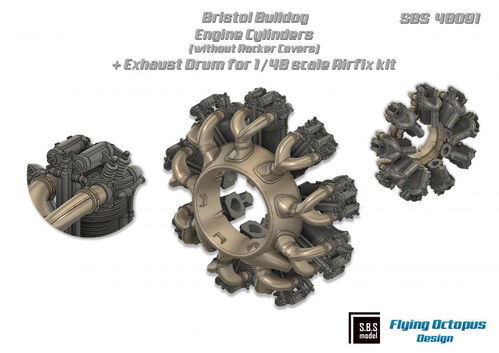 SBS Model 48091 Bristol Bulldog Engine Cylinders (Without Rocker Covers) And Exhaust Drum (For Airfix Kit)