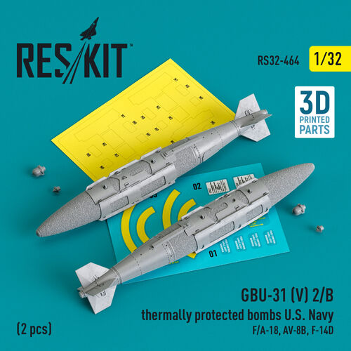 RES/KIT 32-0464 GBU-31 (V) 2/B Thermally Protected Bombs U.S. Navy (2pcs) (F/A-18, AV-8B, F-14D) (3D Printed)