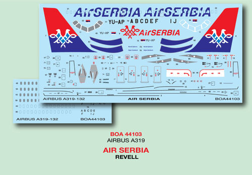 BOA Decals 144103 Airbus A319 - Air Serbia (designed to be used with Revell kits)
