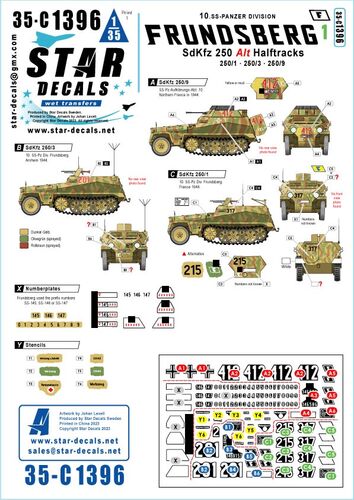 Star-Decals 35-C1396 Frundsberg #1 - 10 SS-Panzer Division - SdKfz 250 'ALT' Versions - SdKfz 250/1, SdKfz 250/3, SdKfz 250/9