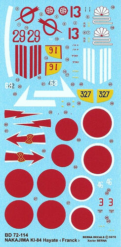Berna Decals 72114 Nakajima Ki-84 Hayate (8 schemes)