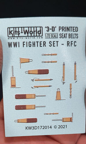 Kits World 3D172014 Royal Flying Corps and the Royal Naval Air Service Seat Belts - Full Colour 3D Seat Belt decals.