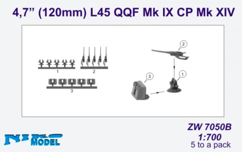 NIKO MODEL ZW7050B 4,7” (120mm) L45 QQF Mk IX CP Mk XIV 5 to a pack