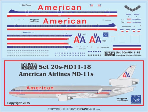 Draw Decal 20-MD11-18 McDonnell Douglas MD-11 - American Airlines