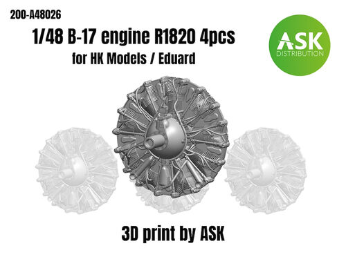 Art Scale Kit A48026 Wright R-1820 - Engines Set for Boeing B-17 3D-Printed (for Hong Kong Model kits / 4 pcs)
