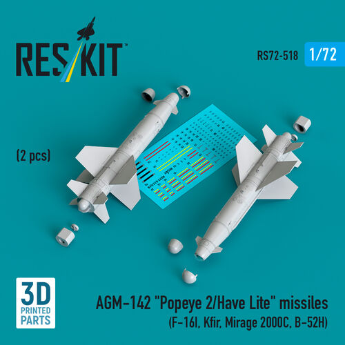 RES/KIT 72-0518 AGM-142 'Popeye 2/Have Lite' Missiles (2pcs) (F-16I, Kfir, Mirage 2000C, B-52H) (3D Printed)