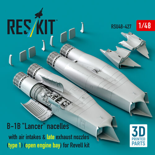 RES/KIT U48-0427 B-1B 'Lancer' Nacelles With Air Intakes & Late Exhaust Nozzles (Type 1) (Open Engine Bay) For Revell Kit (3D Printed)