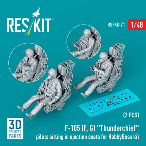 RES/KIT F48-0071 F-105 (F, G) 'Thunderchief' Pilots Sitting In Ejection Seats For HobbyBoss Kit (2pcs) (3D Printed)