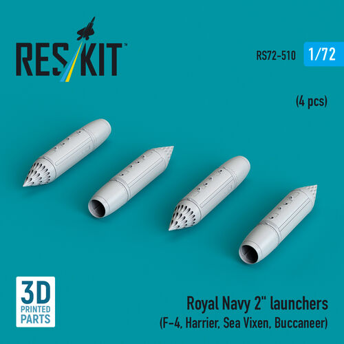 RES/KIT 72-0510 Royal Navy 2" Launchers (4pcs) (F-4, Harrier, Sea Vixen, Buccaneer) (3D Printed)