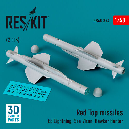 RES/KIT 48-0374 Red Top Missiles (2pcs) (EE Lightning, Sea Vixen, Hawker Hunter) (3D Printed)