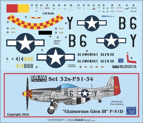 Draw Decal 32-P51-34 North American P-51 D - "Glamorous Glenn III" Gathering of Mustangs and Legends