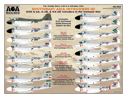 AOA decals 48-025 Southeast Asia Intruders (2) - USN A-6A, A-6B And KA-6D Intruders In The Vietnam War (For HobbyBoss)