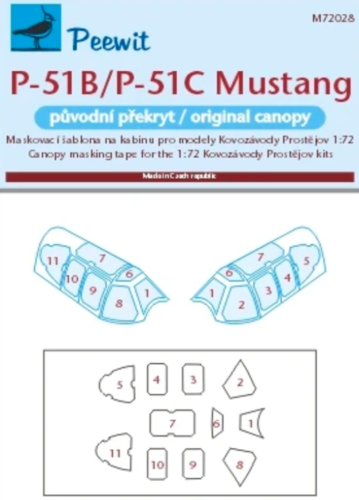 Peewit 72028 Canopy mask for P-51B/C Mustang - pùvodní KP