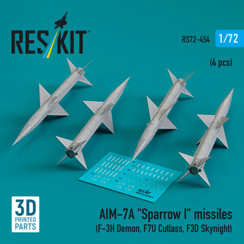 RES/KIT 72-0454 AIM-7A 'Sparrow I' Missiles (4 pcs) (F-3H Demon, F7U Cutlass, F3D Skynight) (3D Printed)