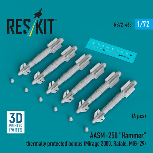 RES/KIT 72-0463 AASM-250 'Hammer' Thermally Protected Bombs (6 pcs) (Mirage 2000, Rafale, MiG-29) (3D Printed)
