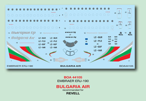 BOA Decals 144105 Embraer ERJ-190 - Bulgaria Air (designed to be used with Revell kits)