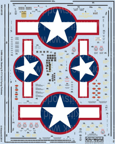 Kits World 148125 Boeing B-17 F/G Flying Fortress Red Outlined Stars and Bars - Comprehensive General Stencilling
