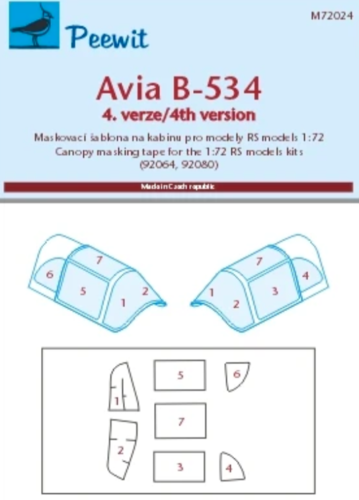Peewit 72024 Canopy mask for Avia B-534 RS Models