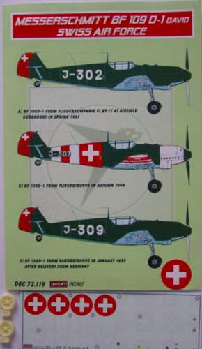 Kora Models Dec72119 Bf 109D Swiss