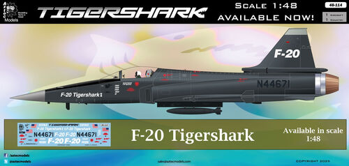 Aztec 48D114 Northrop F-20 Tigershark - Decals for the black F-20, one of the only three ever build