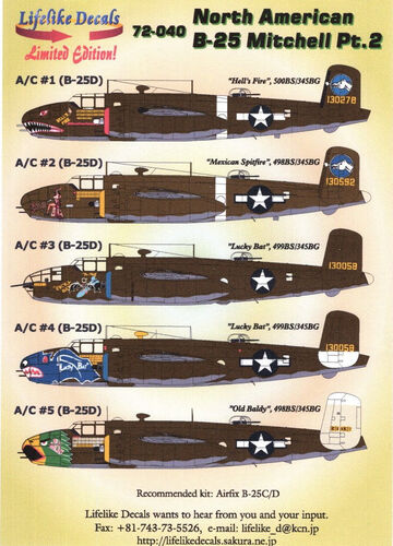 Lifelike Decals 72040 North American B-25 Mitchell Part 2 (5 schemes)