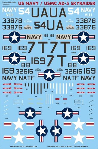 Caracal Models 48050 US Navy / USMC AD-5/A-1 E Skyraider Decals