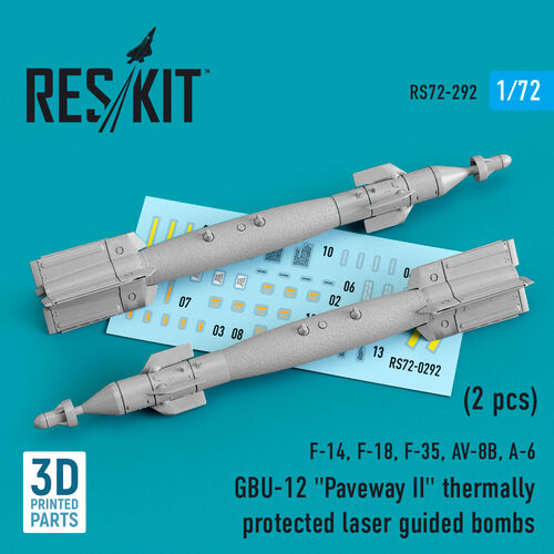 RES/KIT 72-0292 GBU-12 'Paveway II' Thermally Protected Laser Guided Bombs (2pcs) (F-14, F-18, F-35, AV-8B, A-6)